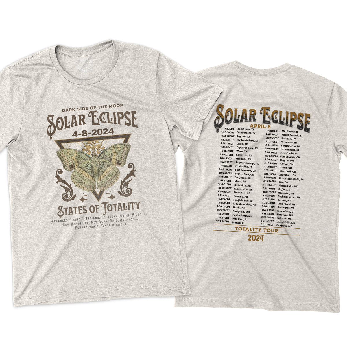total solar eclipse cute boho concert type front and back t-shirt tota ...